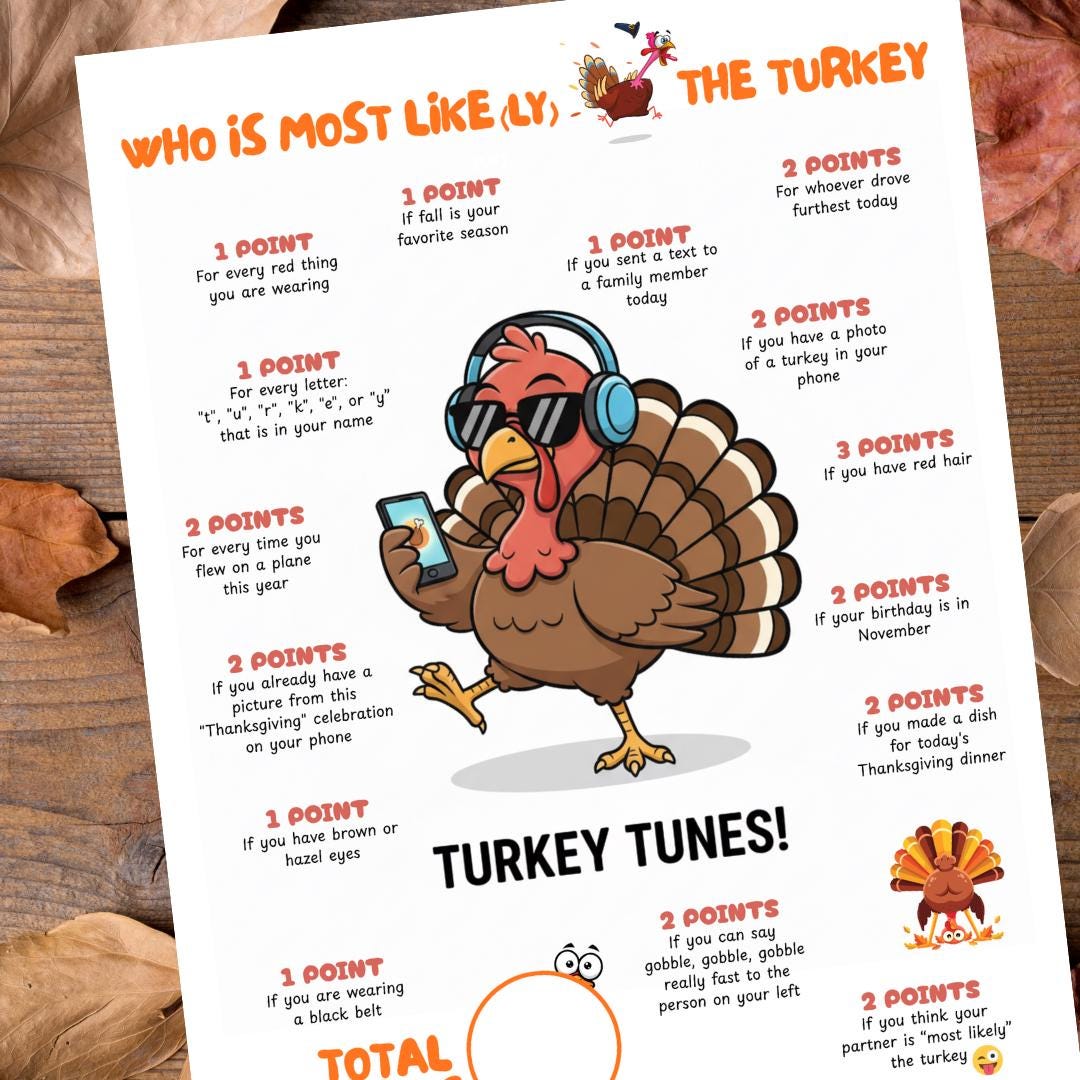Thanksgiving Game Printable Game Turkey Game Thanksgiving Activity ...
