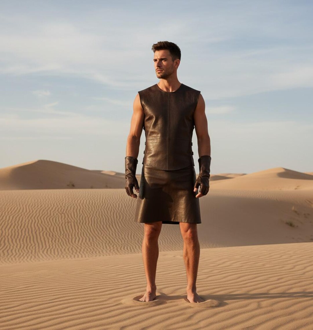 Men’s Medieval Leather Warrior Outfit | Brown Leather Vest Armor ...