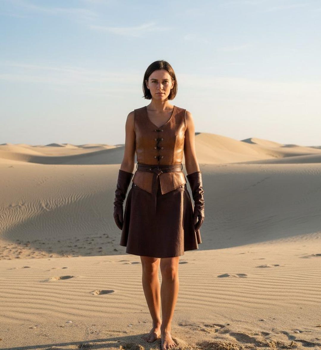 Women’s Leather Ranger Outfit | Brown Corset Vest & Short Skirt Set ...
