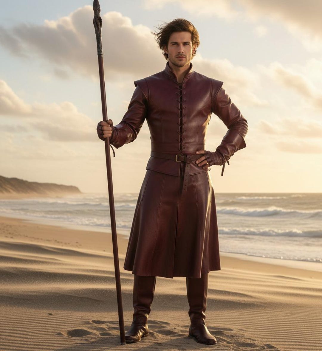 Medieval Burgundy Leather Warrior Outfit | Sleeveless Armor Vest & Kilt ...