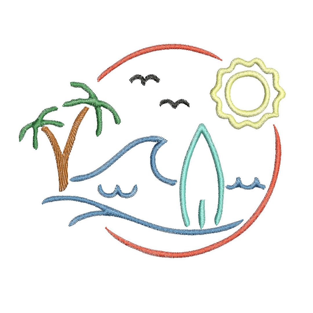 Ocean Scene Machine Embroidery Design, Surfing Embroidery Design, Ocean ...