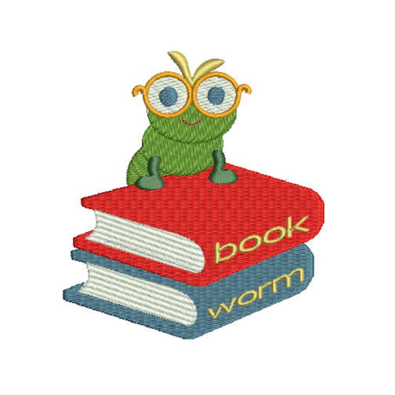 Bookworm Machine Embroidery Design Bookworm Design Bookworm - Etsy Australia