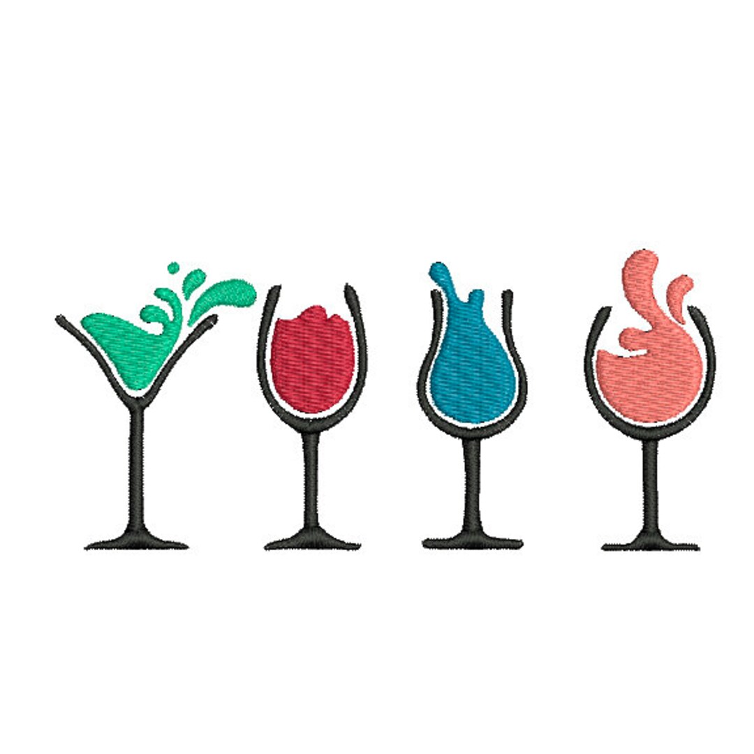 NEW Wine, Cocktail, Drinks Machine Embroidery Design, Wine Glass Design ...