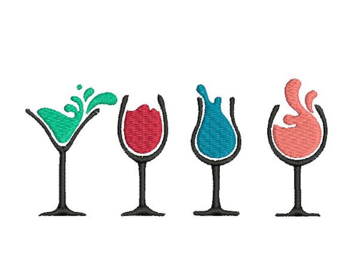 Wine, Cocktail, Drinks Machine Embroidery Design, Wine Glass Design ...