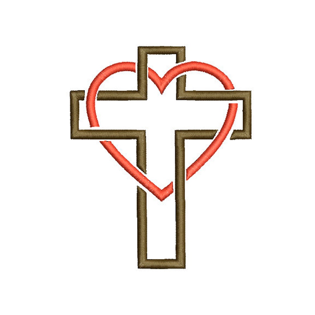 Cross and Heart Machine Embroidery Design, Christian Cross Design ...