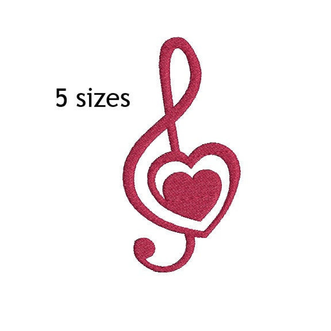 Heart Treble Clef Machine Embroidery Design. Treble Clef Heart Machine ...