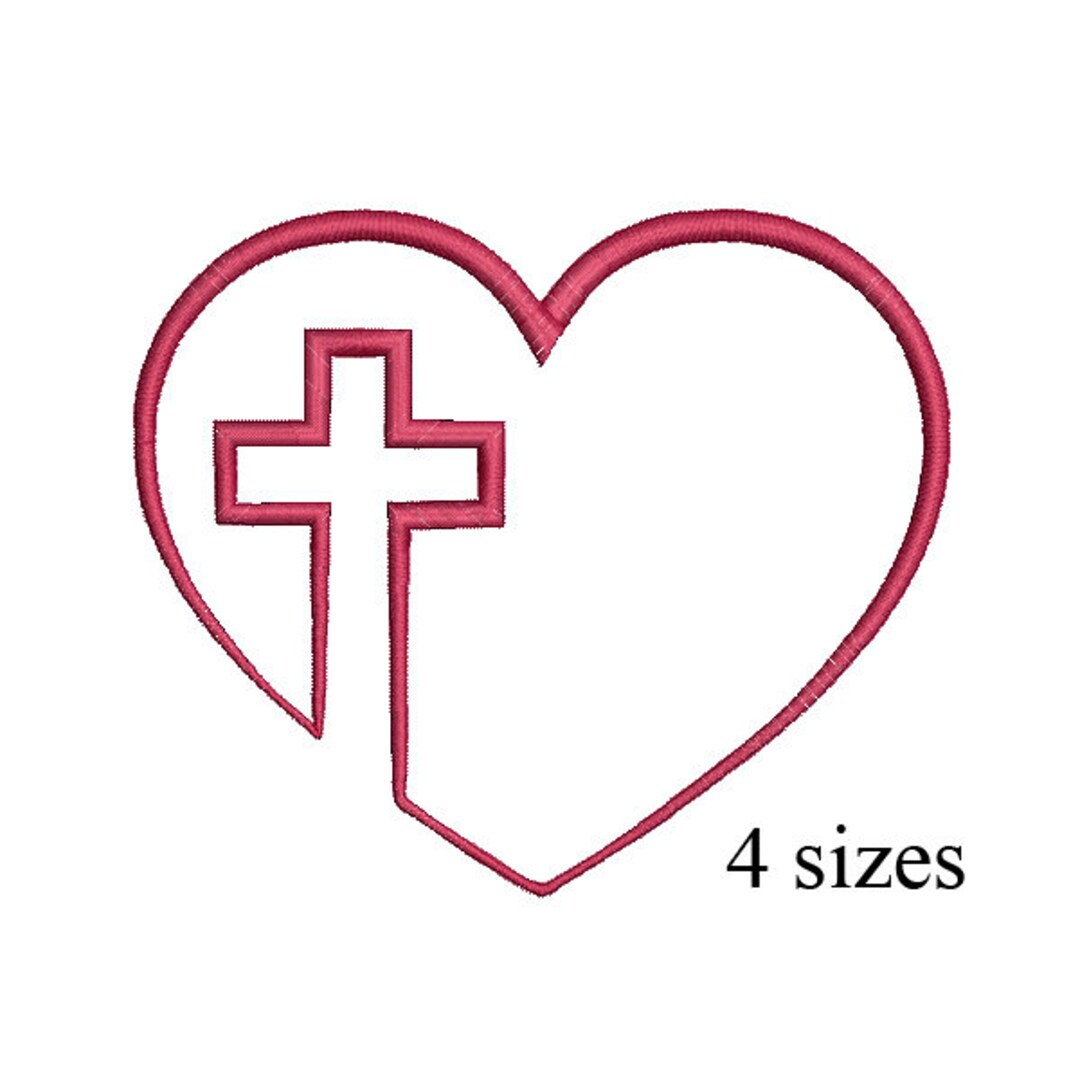 Cross in Heart Machine Embroidery Design, Christian Cross Design, Cross ...