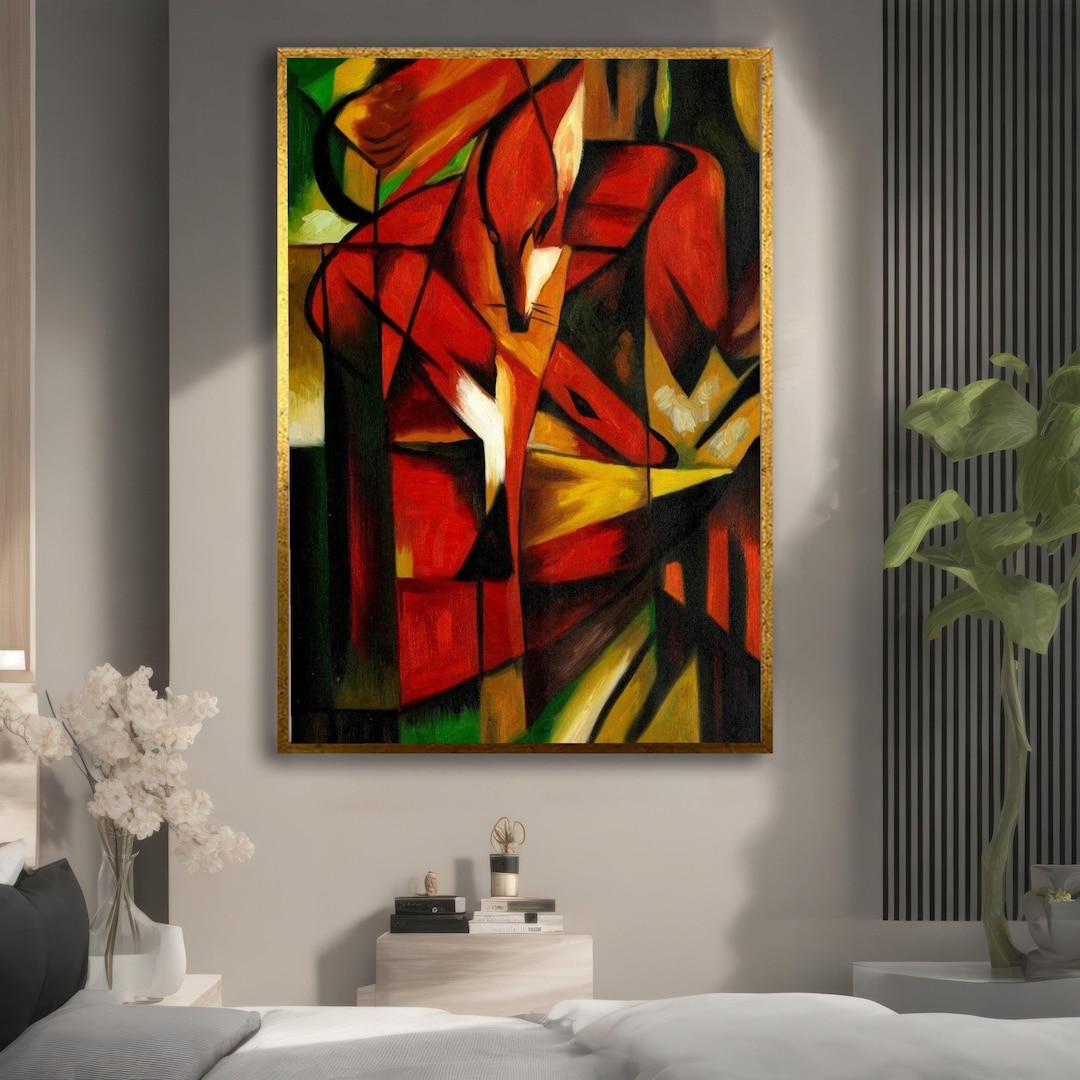 Abstract Fox Cub Cubism Art Canvas, Modern Geometric Animal Wall Art ...