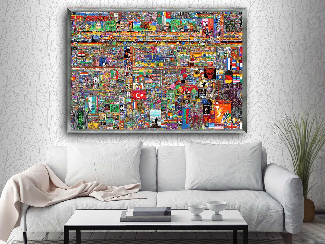 Vibrant Pixel Collage Wall Art Print on Canvas for Framed Home Decor ...