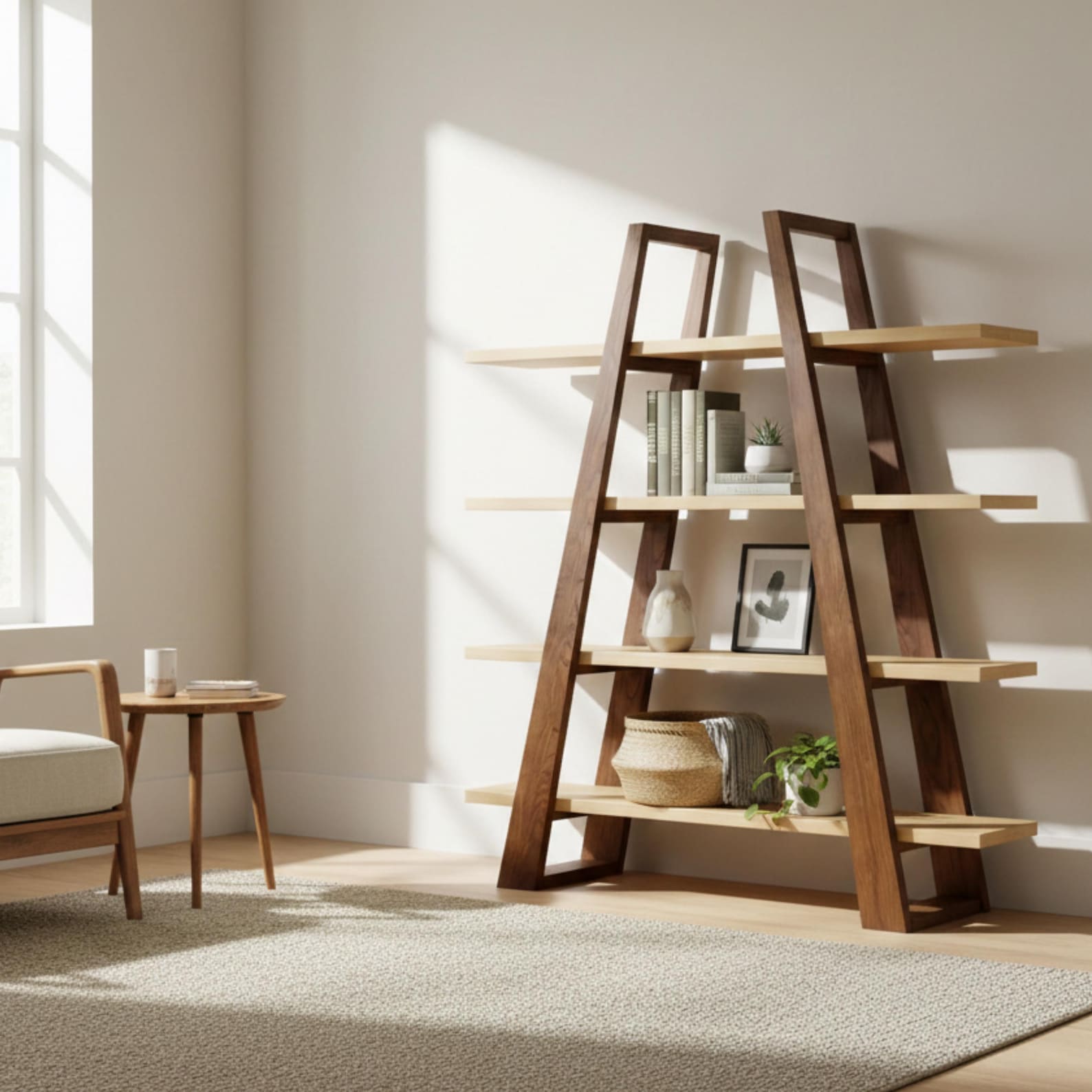 Modern A-frame Wooden Bookcase | Solid Wood Ladder Shelf | Scandinavian ...