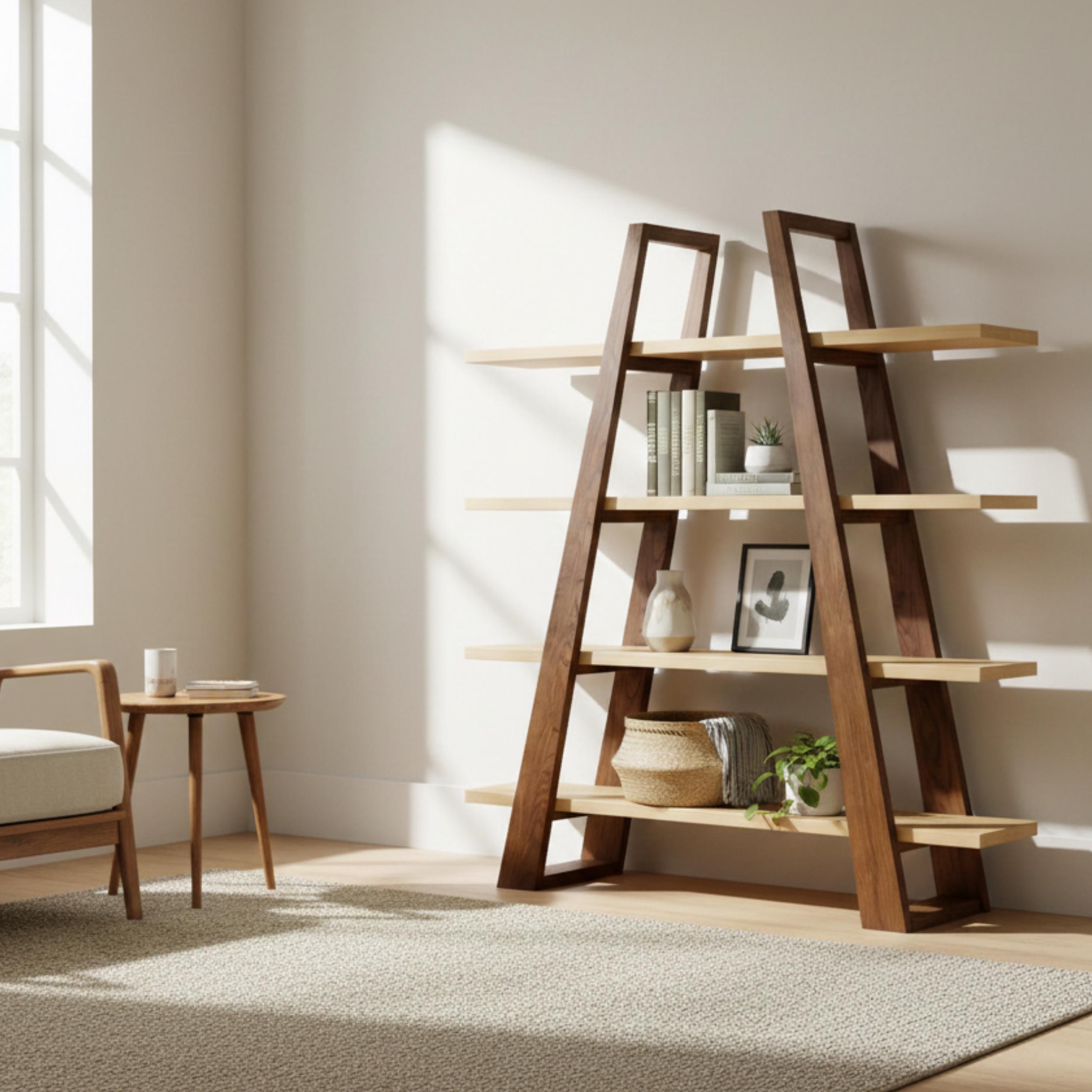Modern A-frame Wooden Bookcase | Solid Wood Ladder Shelf | Scandinavian ...