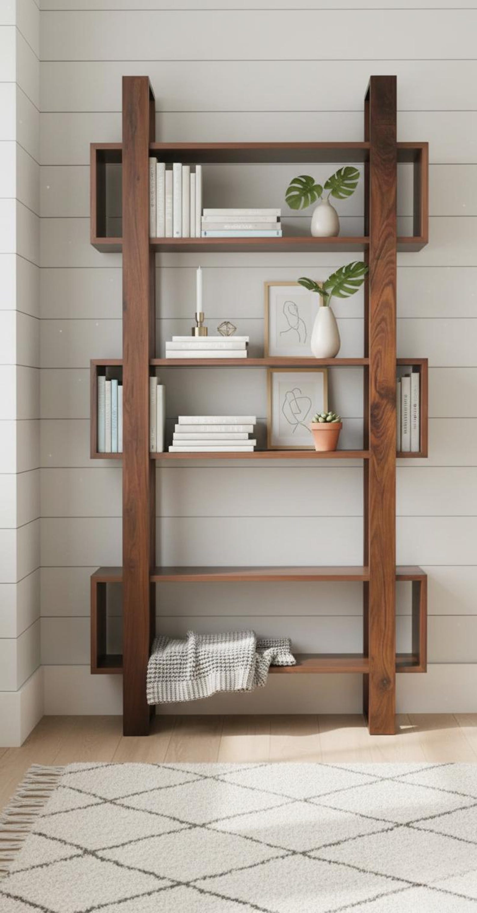 Modern Wooden Bookshelf With Open Shelves – Minimalist Bookcase for ...