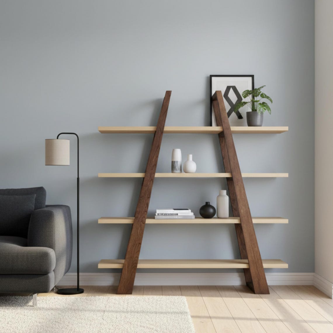Modern A-frame Wooden Bookcase | Solid Wood Ladder Shelf | Scandinavian ...