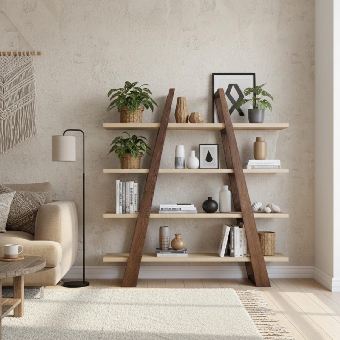 Modern A-frame Wooden Bookcase | Solid Wood Ladder Shelf | Scandinavian ...