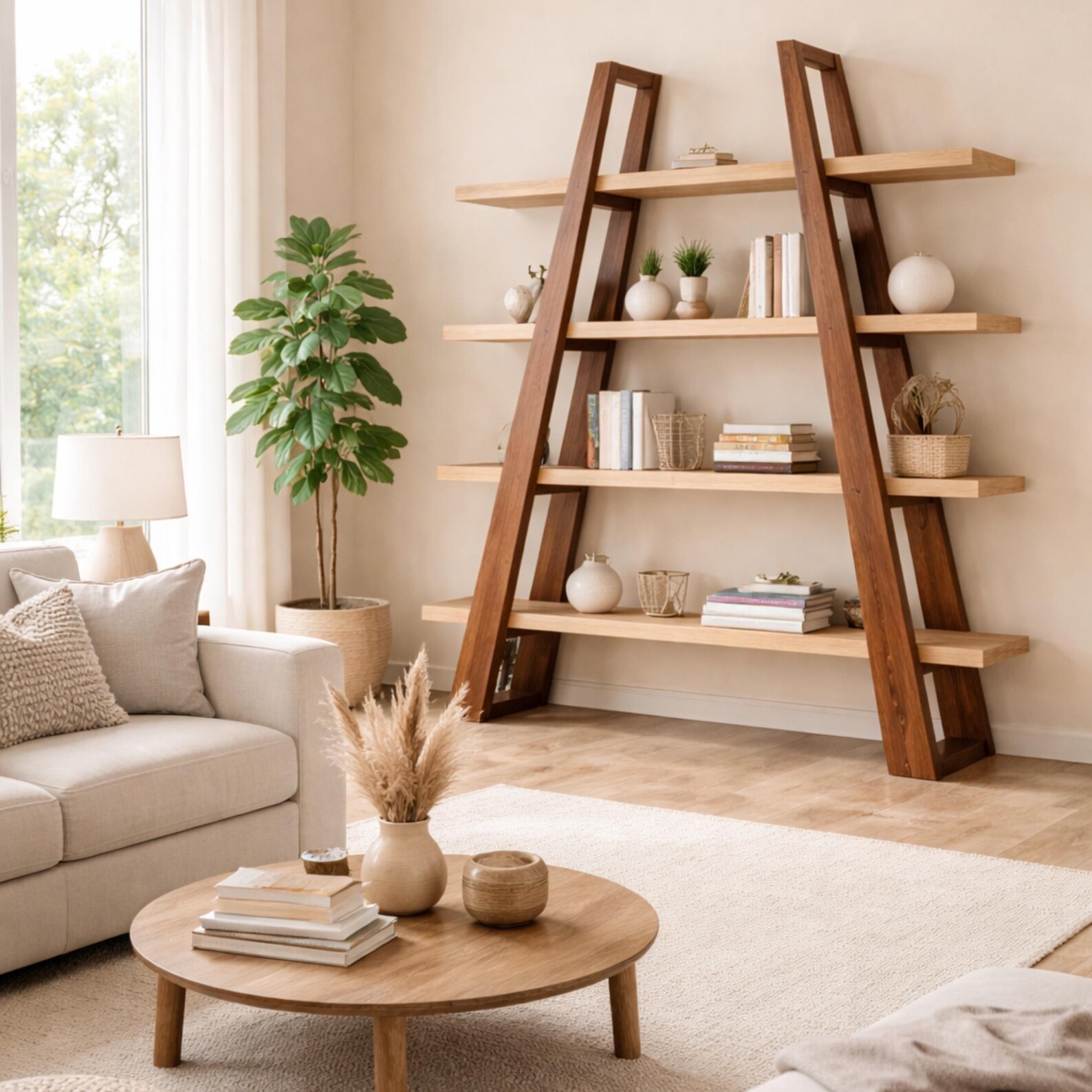 Modern A-frame Wooden Bookcase | Solid Wood Ladder Shelf | Scandinavian ...