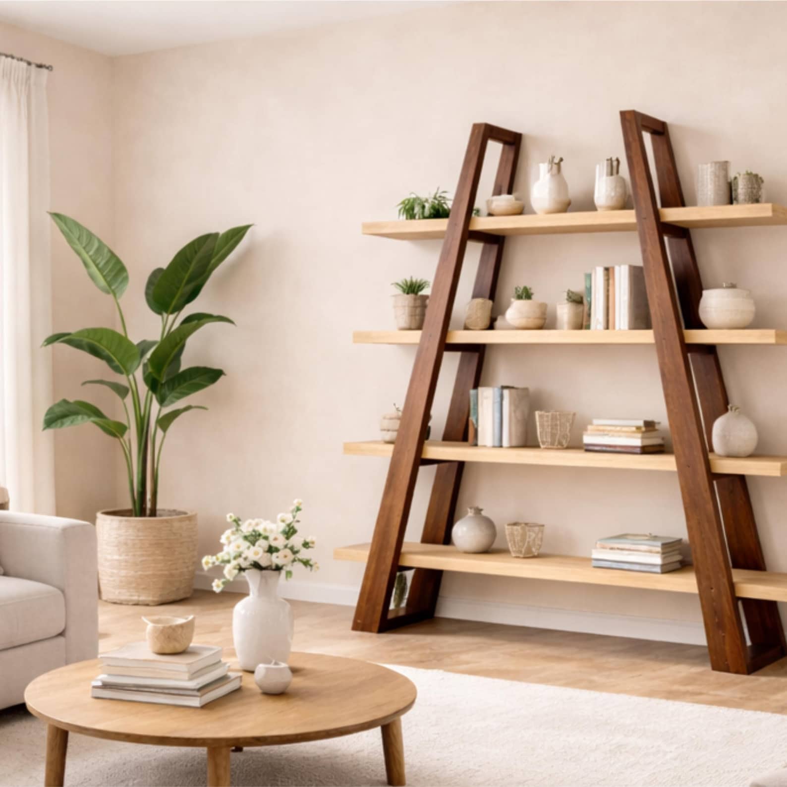 Modern A-frame Wooden Bookcase | Solid Wood Ladder Shelf | Scandinavian ...