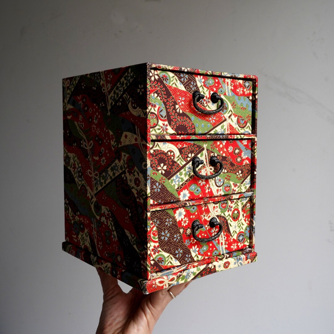 Vintage Origami Japanese Paper Drawer Box With Metal Hardware - Etsy