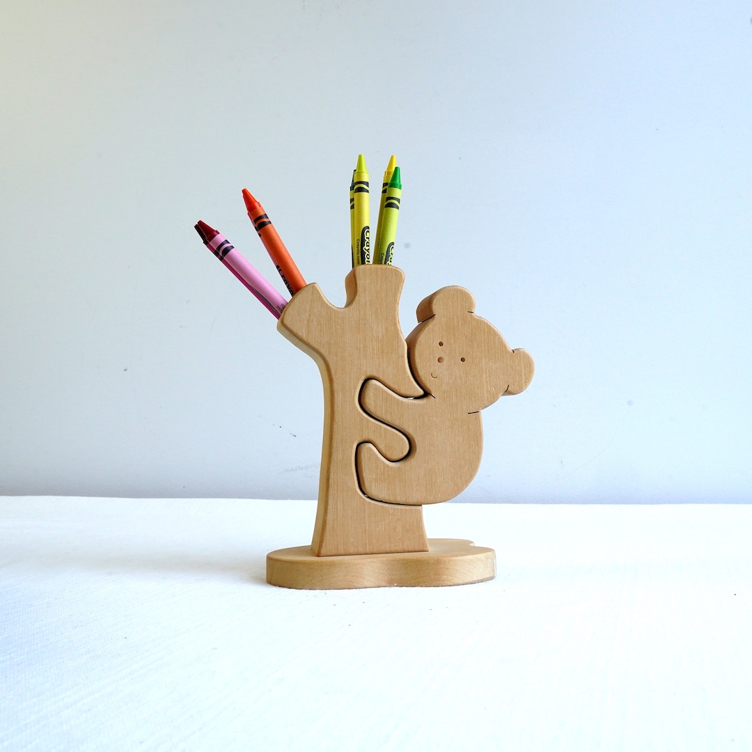 Swiss Montet Bois Wood Bear Tree Crayon Pencil Holder Desk - Etsy