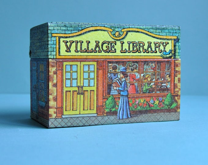 Vintage village Library Tin Recipe Box - Etsy