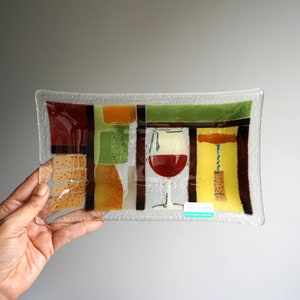 CHOICE: NOS Signed Peggy Karr Fused Glass Checker Fruit / Vino Wine ...