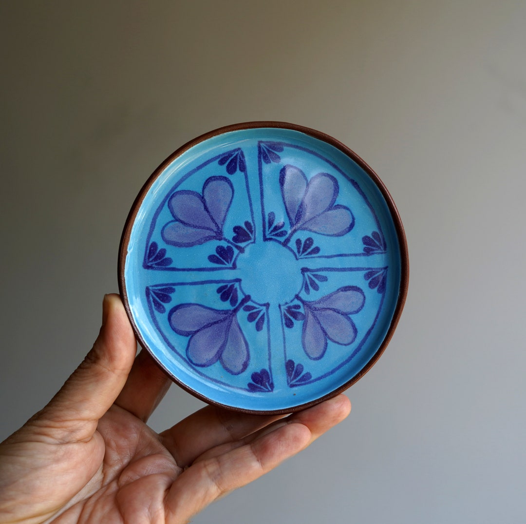 RARE Wellfleet Pottery Blue & Purple Floral Redware Dish Plate 4 5/8 ...