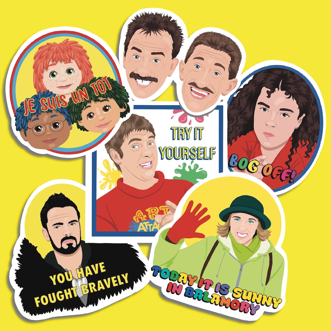 British Kids TV Shows Nostalgic Sticker Pack - Hand Drawn Illustrated ...