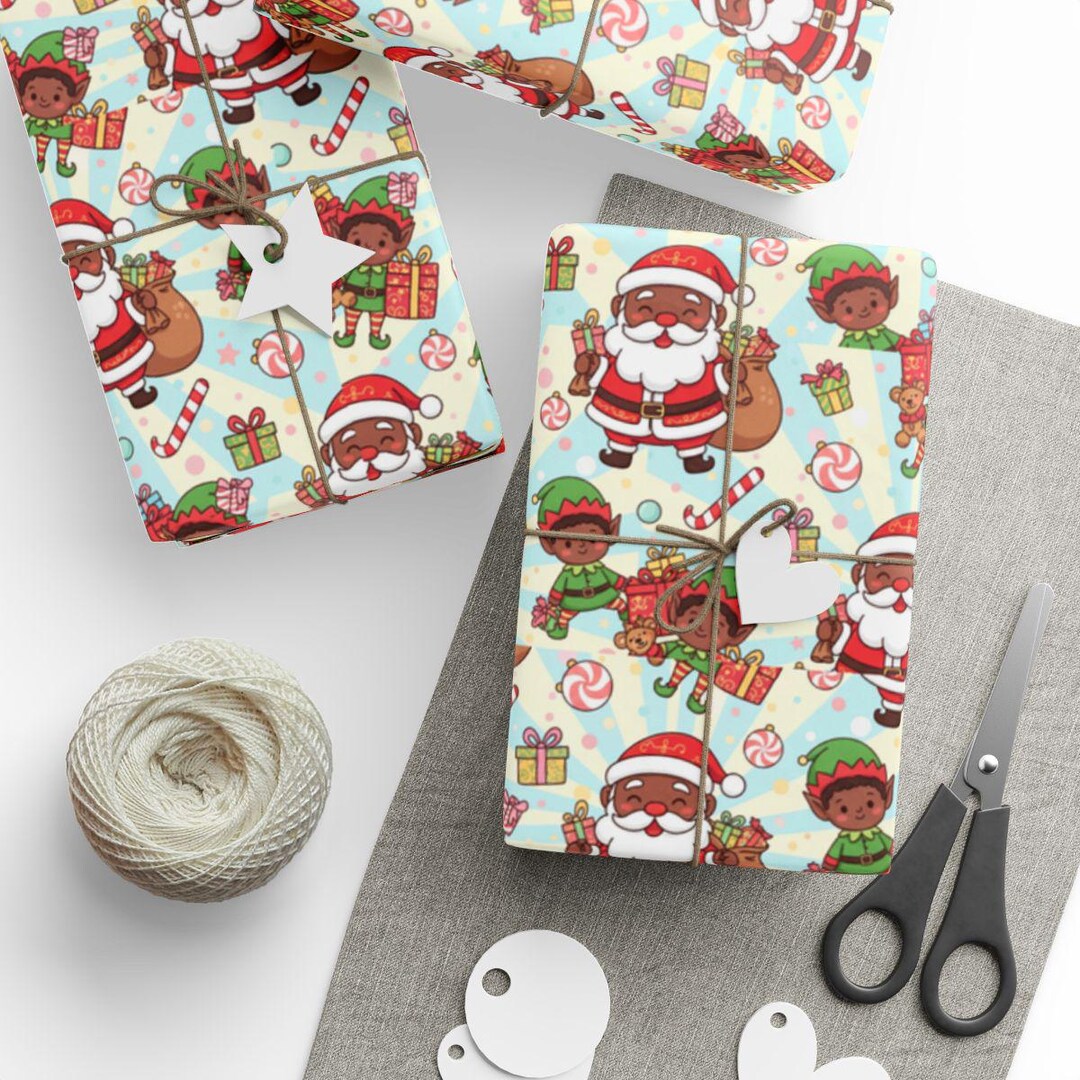 Black Santa Wrapping Paper, African American Santa, Christmas Gift Wrap ...