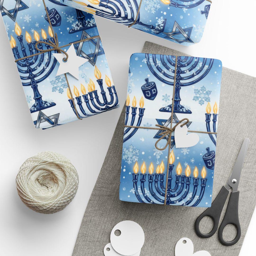 Hanukkah Wrapping Paper, Blue Dreidels and Stars, Festive Gift Wrap - Etsy