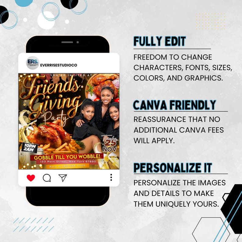 Friendsgiving Flyer Template | Canva Editable | Thanksgiving Party ...