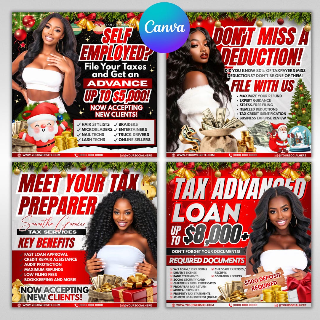 Christmas Tax Prep Flyer Bundle, Holiday Tax Preparer Canva Templates ...
