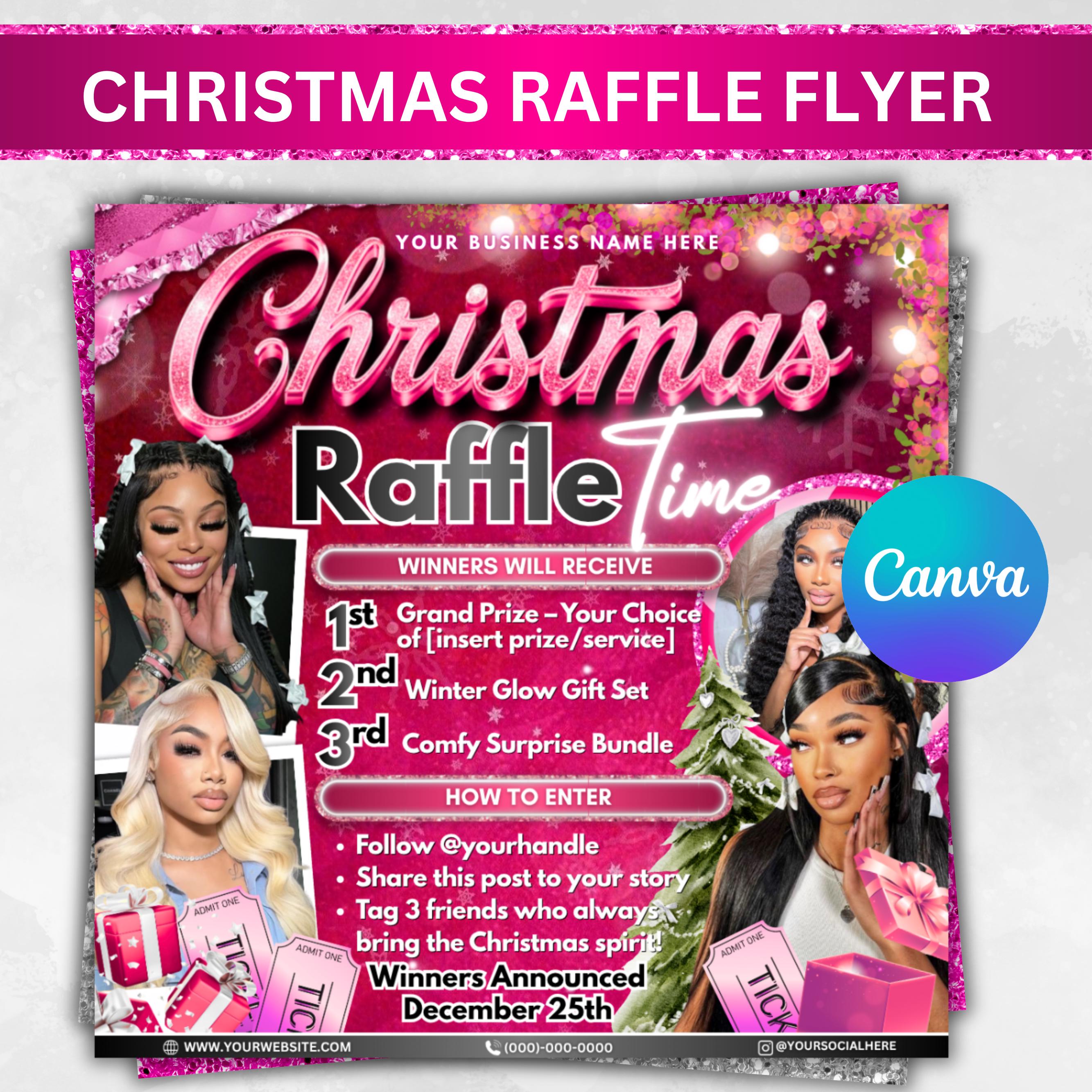 Christmas Raffle Giveaway Flyer, December Raffle Giveaway Flyer, Winter ...