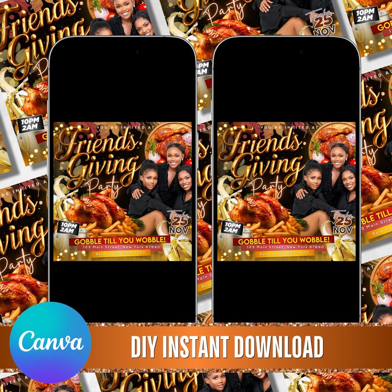 Friendsgiving Flyer Template | Canva Editable | Thanksgiving Party ...