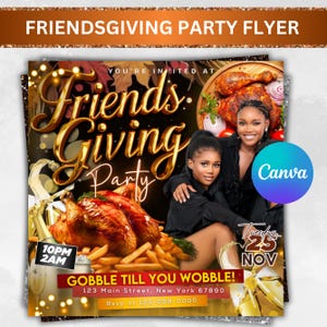 Friendsgiving Flyer Template | Canva Editable | Thanksgiving Party ...