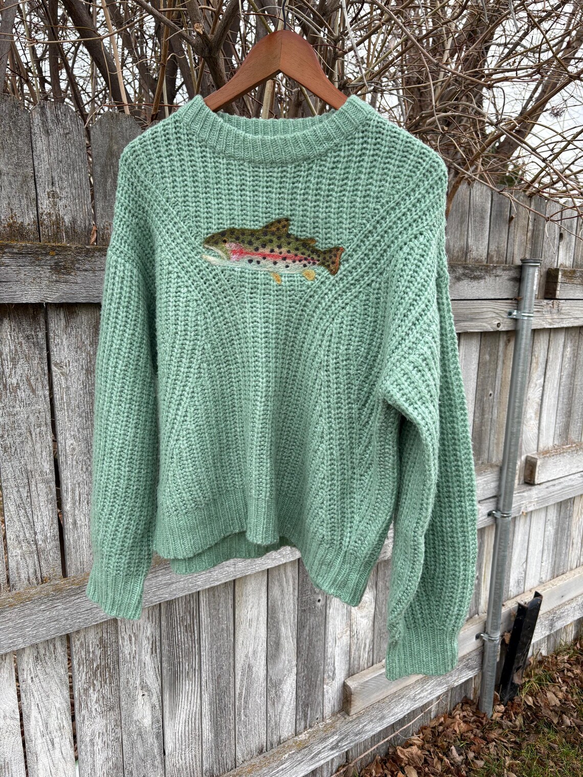 Upcycled Needle-felted Minty Trout Sweater - Etsy