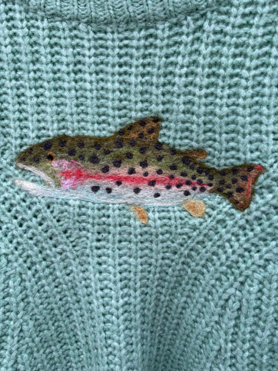 Upcycled Needle-felted Minty Trout Sweater - Etsy