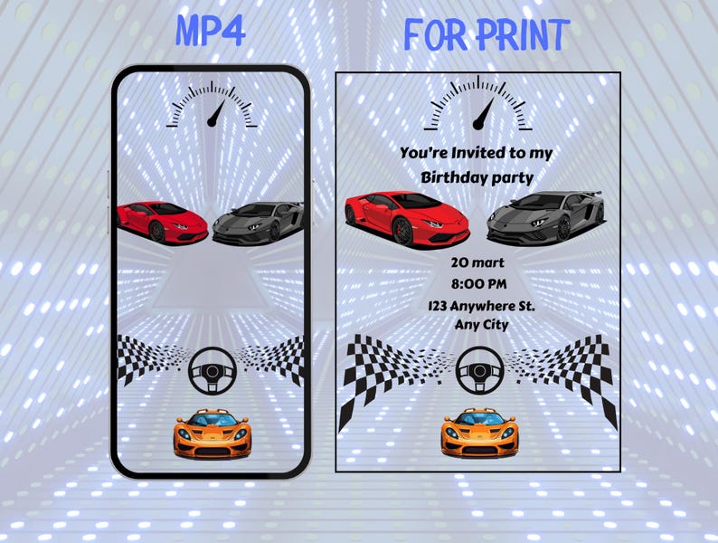 Cars Birthday Invitation, Animated Digital Invite (MP4 & PDF Included ...