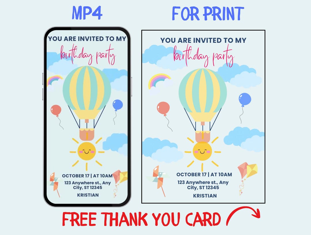 Editable Birthday Invitation Sunny Balloon Theme MP4 or PDF – Boy Party ...