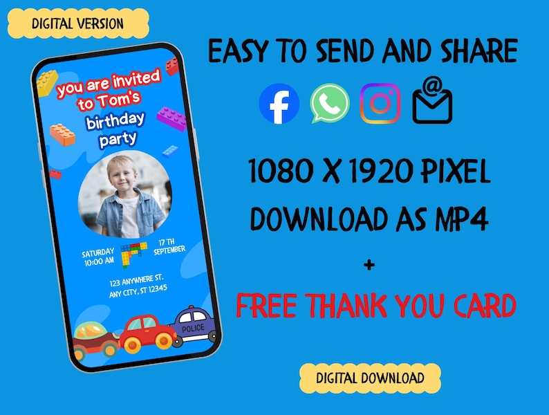 LEGO Birthday Invitation Boy – Photo Card – Digital & Printable ...