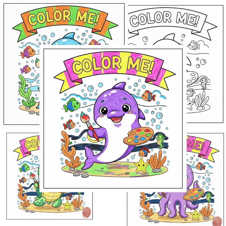 40+ Cute Marine Animals Coloring Pages Bundle - Printable Ocean ...