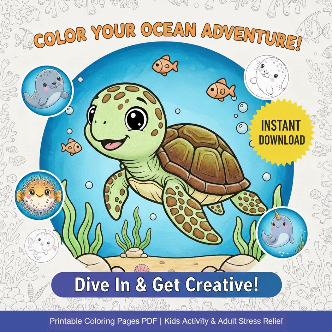 40+ Cute Marine Animals Coloring Pages Bundle - Printable Ocean ...