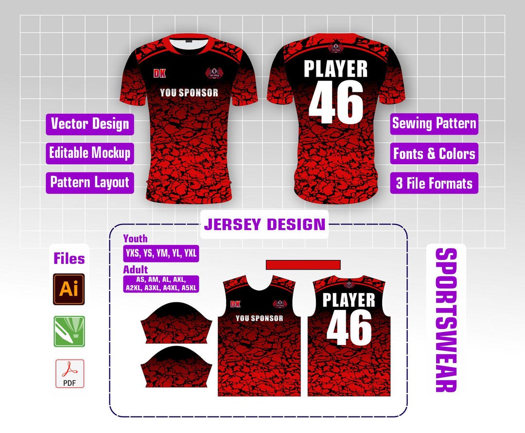 Sublimation Jersey Design Mockup With Sewing Pattern Layouts for Men's ...