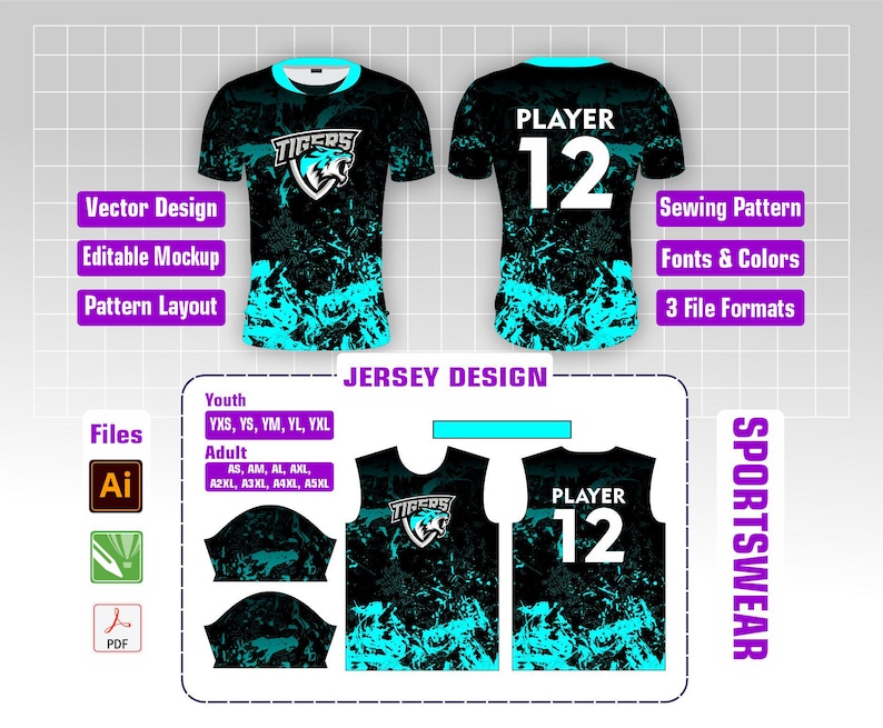 Sublimation Jersey Design Mockup With Sewing Pattern Layouts for Men's ...