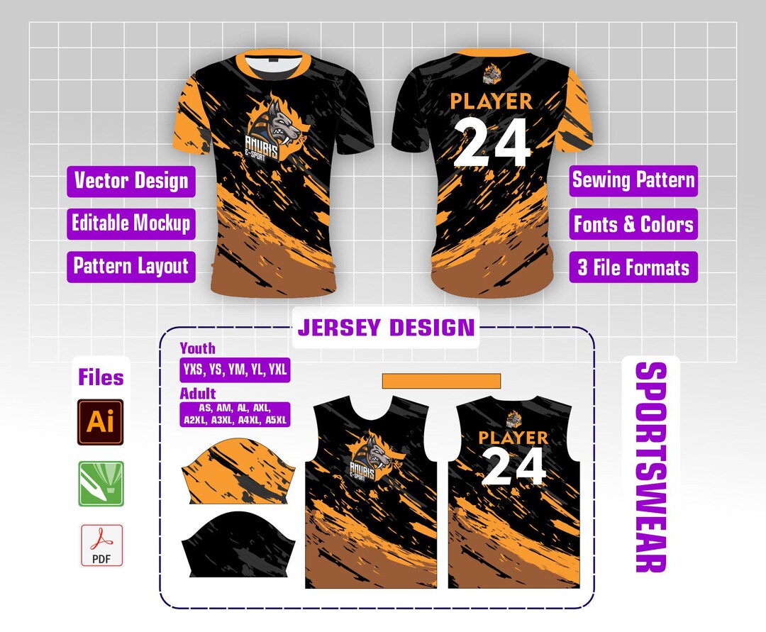Sublimation Jersey Design Mockup With Sewing Pattern Layouts for Men's ...