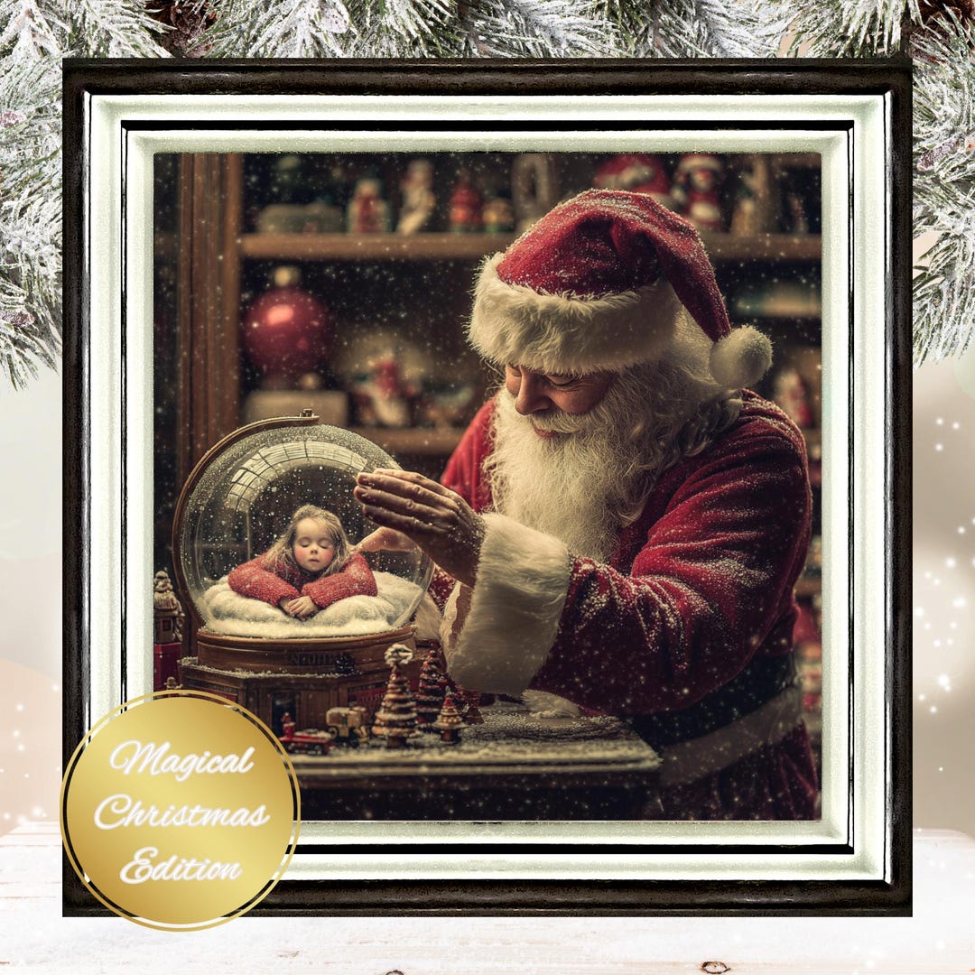 Vintage Santa Snow Globe Christmas Print | Nostalgic Holiday Wall Art ...