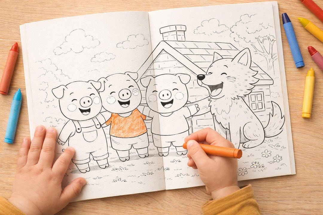 Coloring Book: the Three Little Pigs - Etsy