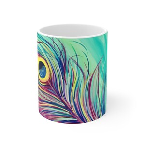 Peacock Feather Mug, Feather Mug, Peacock Feather Gift, Gift for Her ...