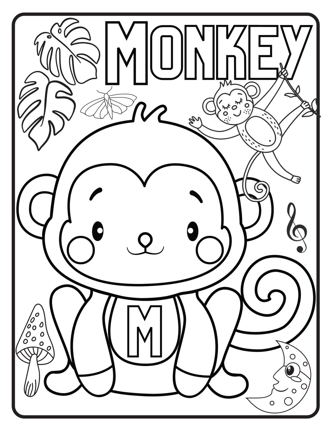 Monkey Coloring Page Digital Download, Monkey Coloring Page, Digital ...