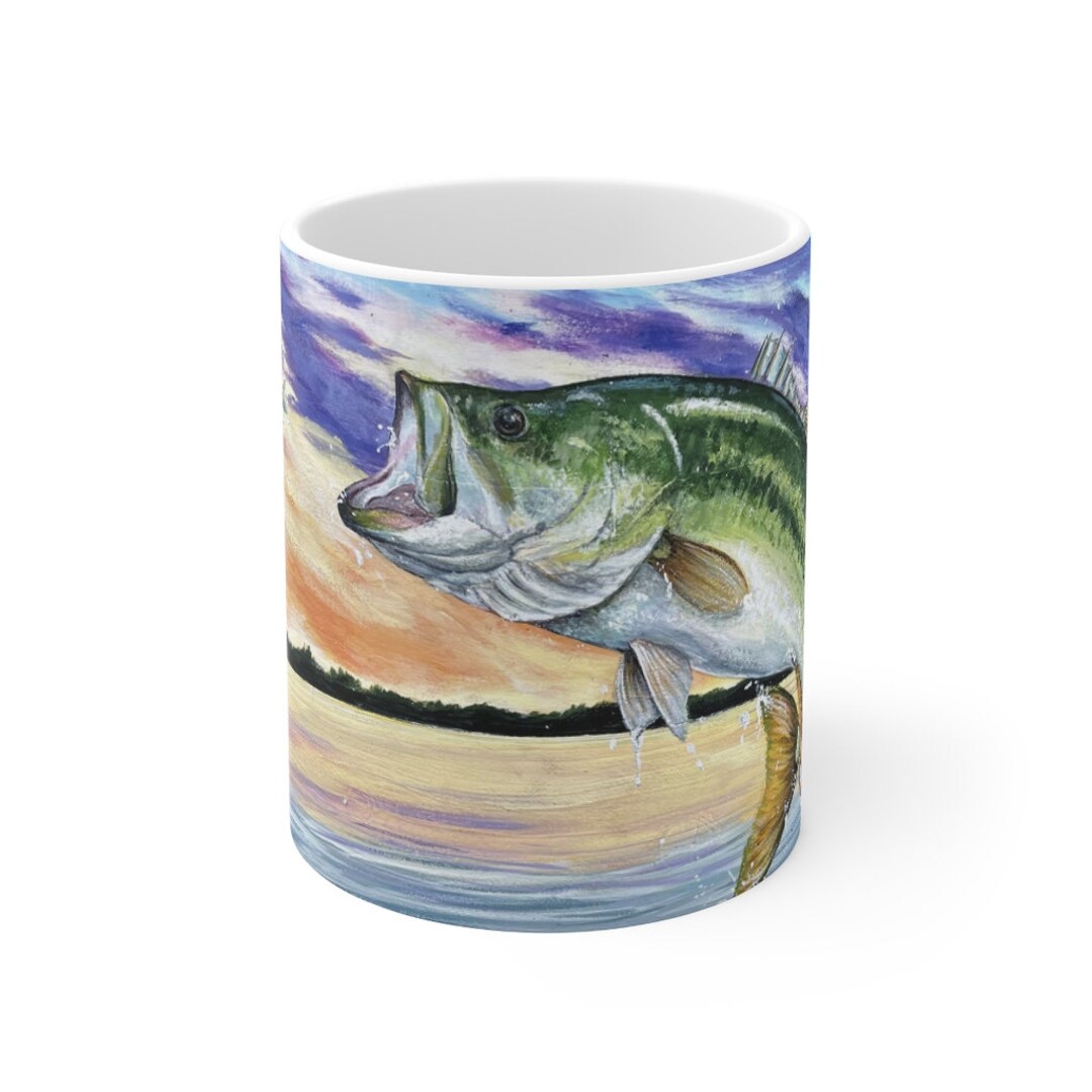 Fishing Mug, Largemouth Bass Mug, Mug for Dad, Fish Art - Etsy