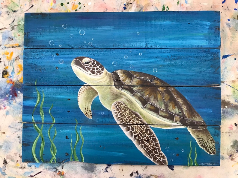Sea Turtle Painting on Wood Turtle Painting Sea Turtle Art | Etsy