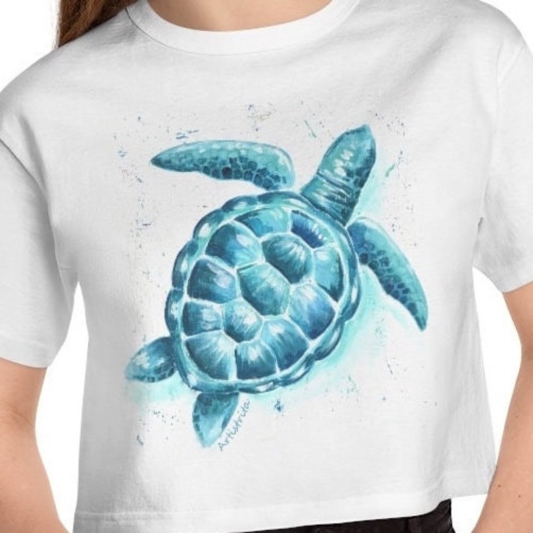 Sea Turtle Cropped Tee, Women's Cropped Turtle T-shirt - Etsy